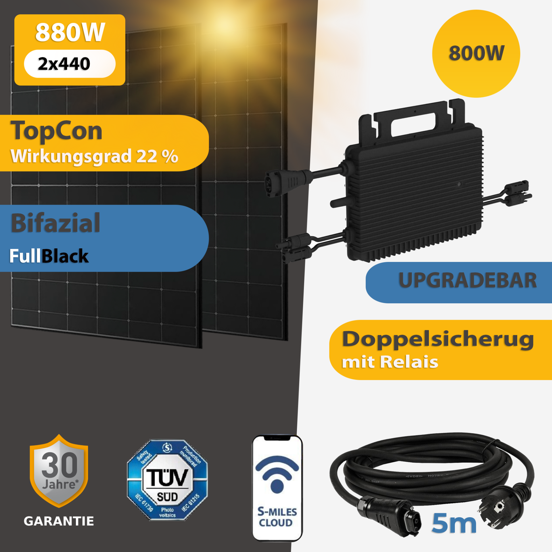 Balkonkraftwerk 840Watt mit HMS 800W Hoymiles Wechselrichter