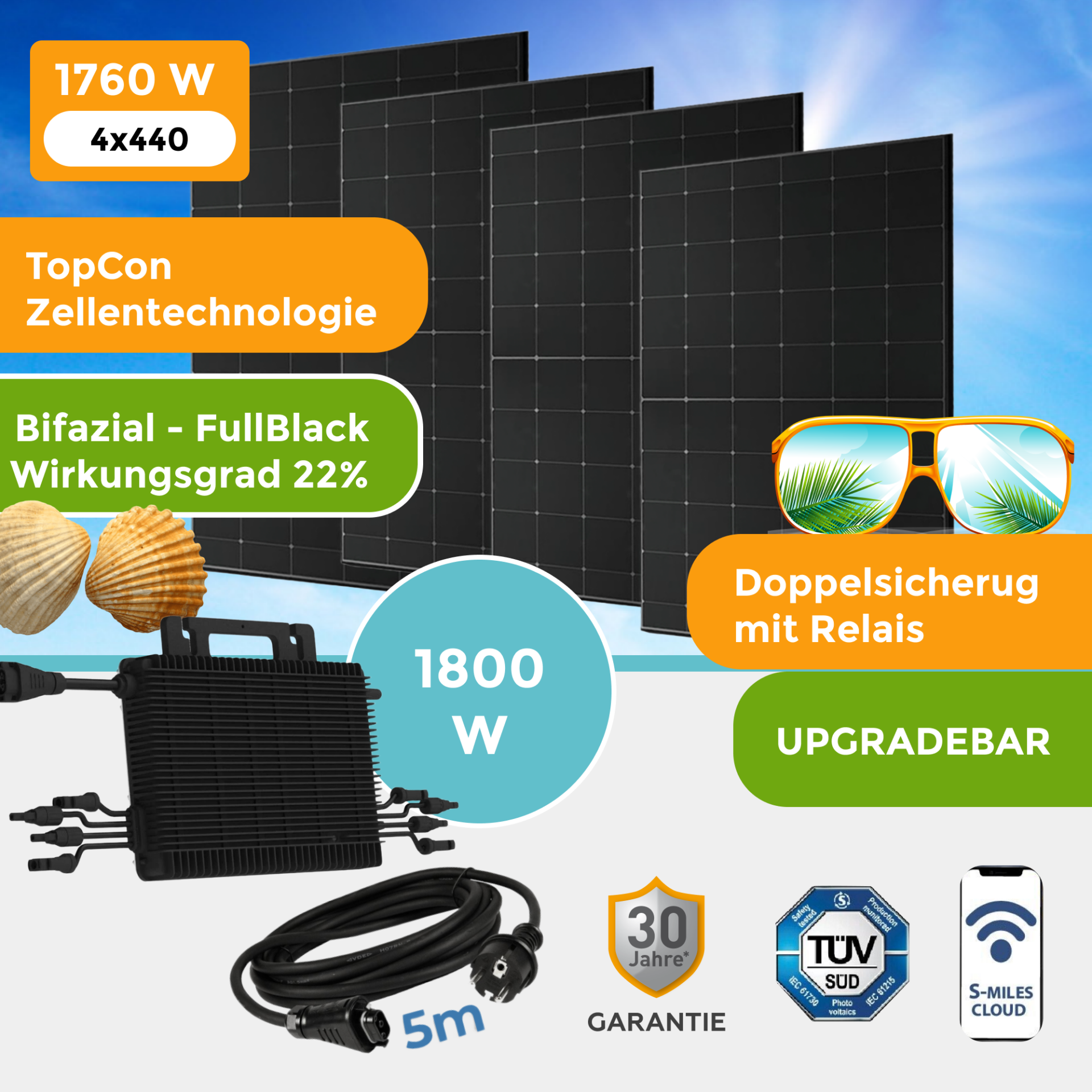 Balkonkraftwerk 1760Watt mit Hoymiles HMS 1800 Wechselrichter